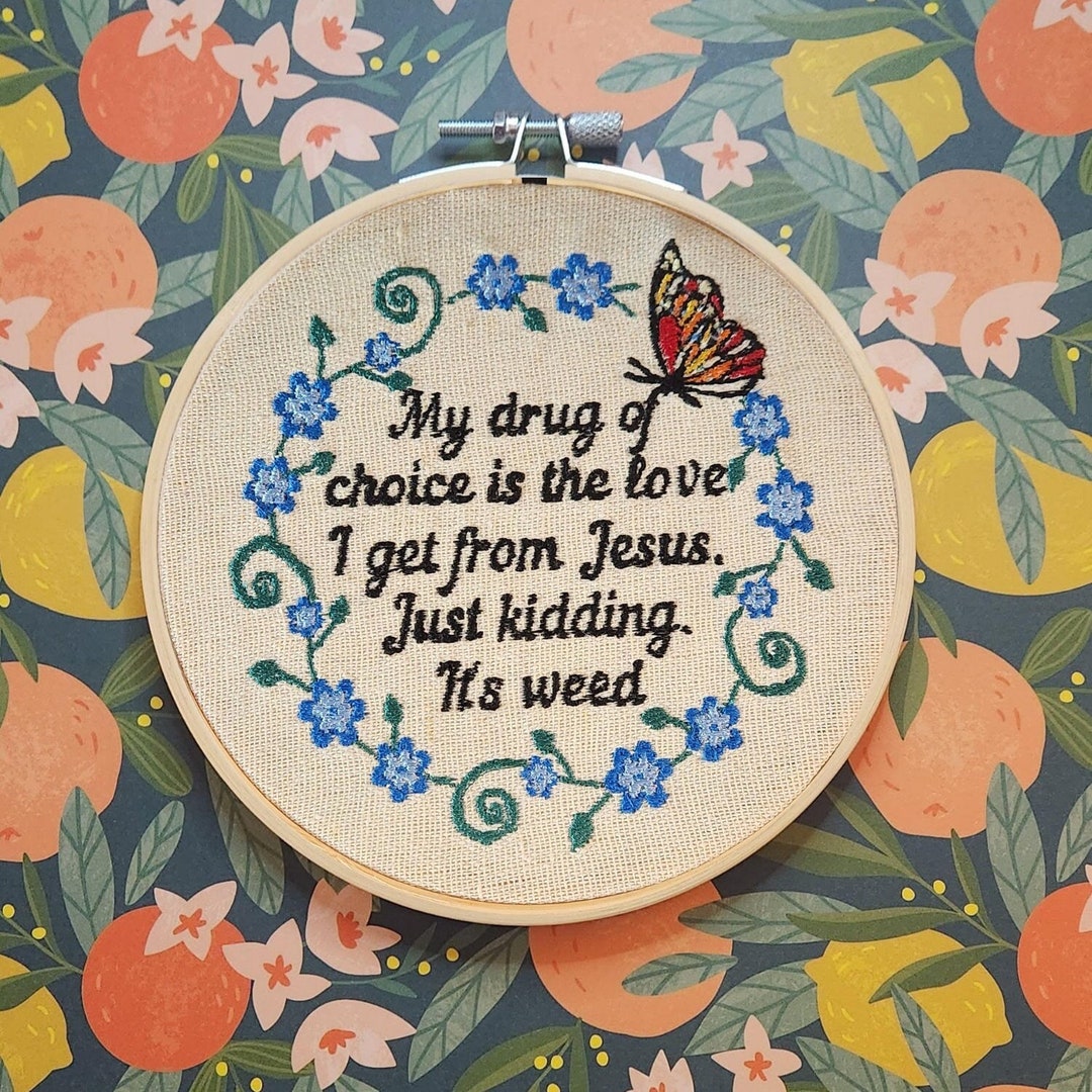 Weed Embroidery Art, Cannabis Art, Marijuana Embroidery Art, Funny ...
