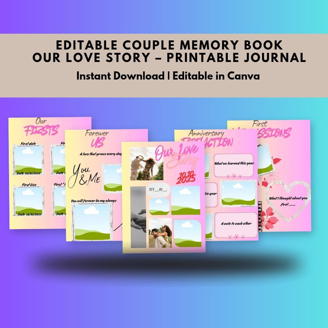 Couples Memory Book Canva Template – Printable Love Story Journal (A4 ...