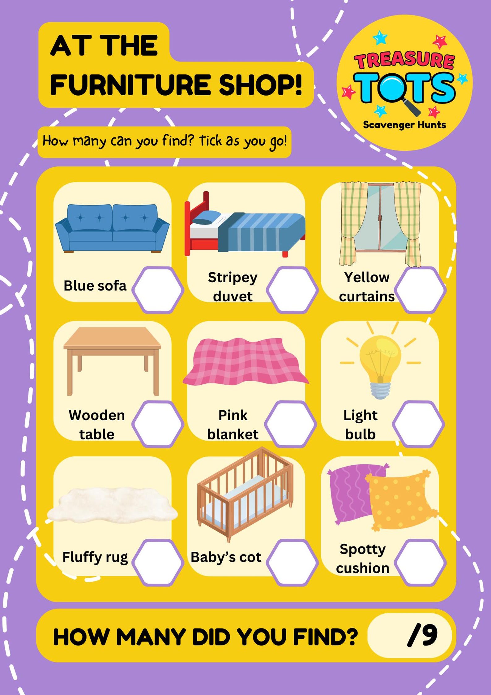 Furniture Shop Scavenger Hunt for Toddlers – Printable Kids Activity ...