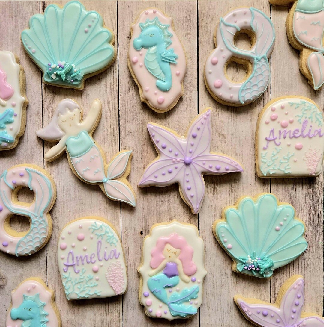 Beach Mermaid Sugar Cookies – Custom Decorated Mermaid Party Favors ...