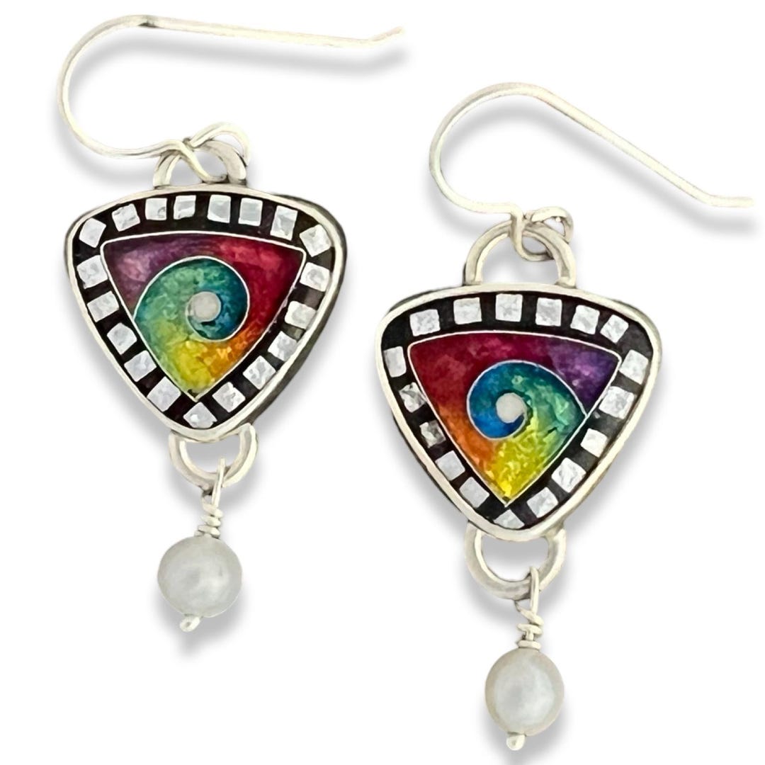 Ricky Frank Cloisonné Small Triangle “keyboard” Dangle Earrings ...