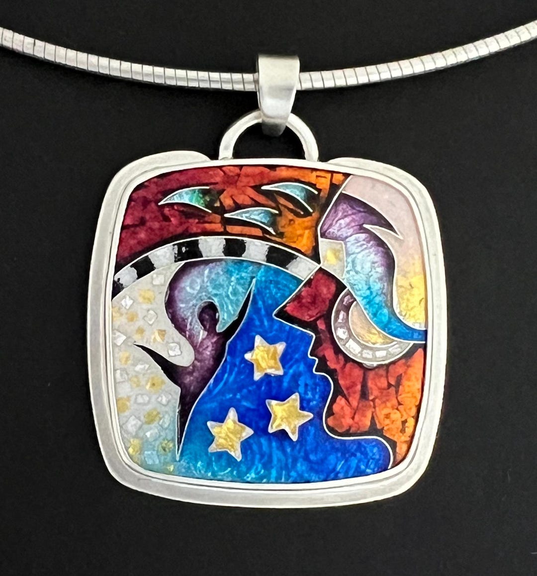 Ricky Frank Large Square "dancer and Stars" Cloisonne Enamel Pendant ...