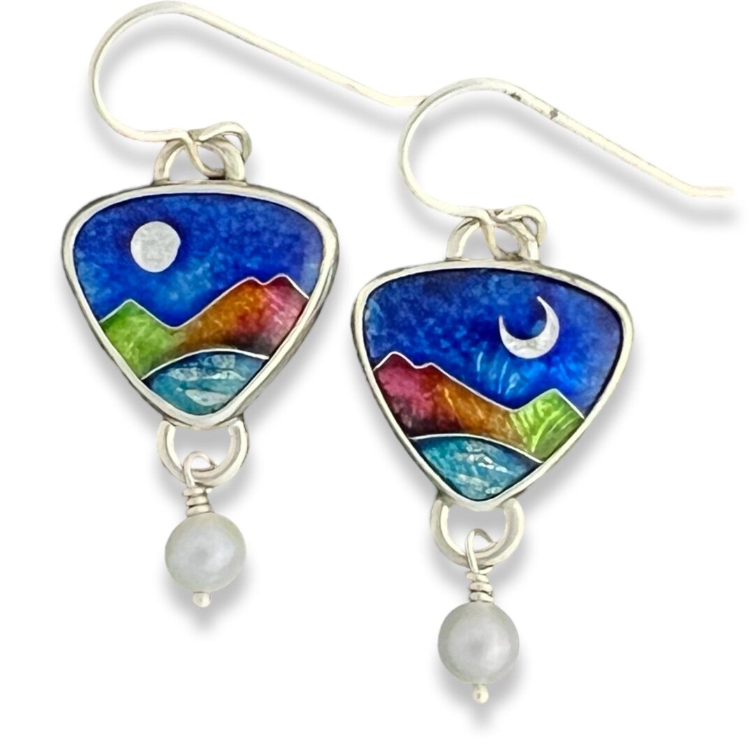 Ricky Frank Cloisonné Enamel Small Triangle Earrings. Sterling Silver ...