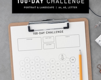 100 Day Challenge Tracker Printable, Goal Setting, Progress Tracker ...