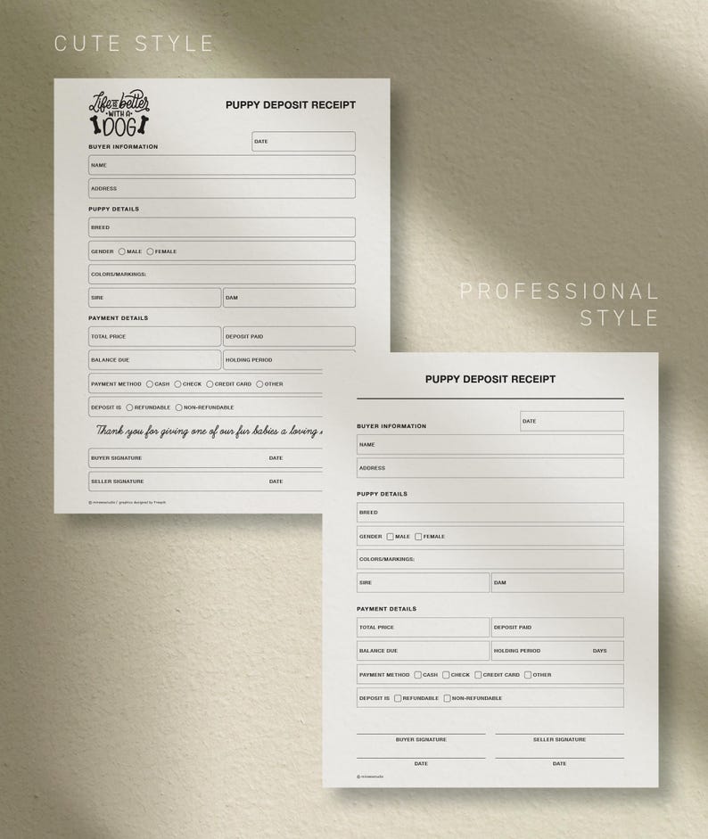 Puppy Deposit Receipt Template – Cute & Professional Styles, Printable ...