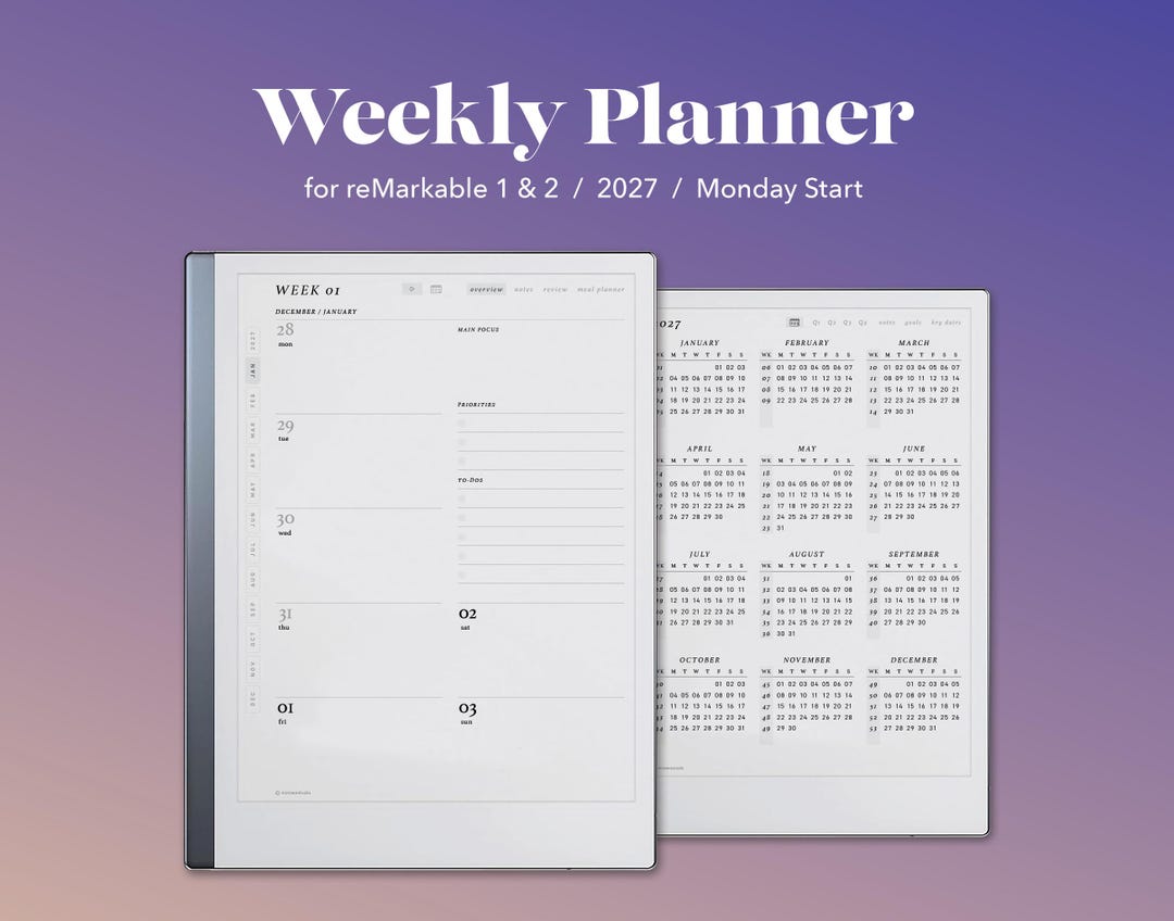 2027 Weekly Planner Template for Remarkable 2 | Monday Start ...