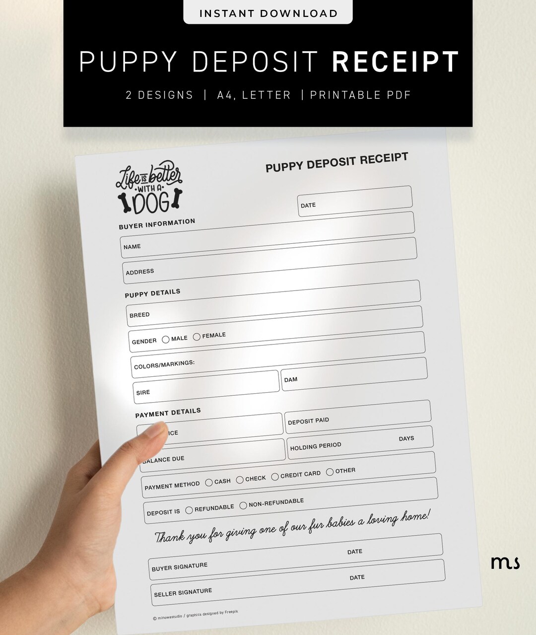 Puppy Deposit Receipt Template – Dog Breeder Form (PDF) - Etsy