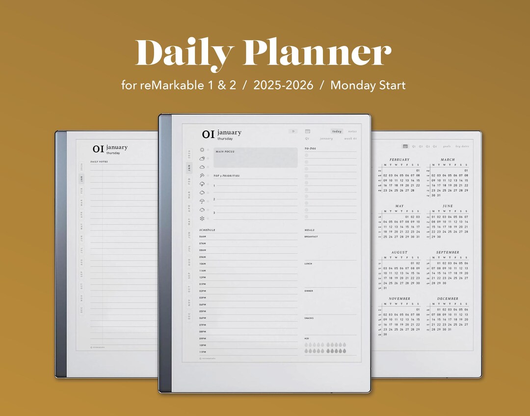 2025-2026 Daily Planner for Remarkable 2 | Hyperlinked PDF (monday ...