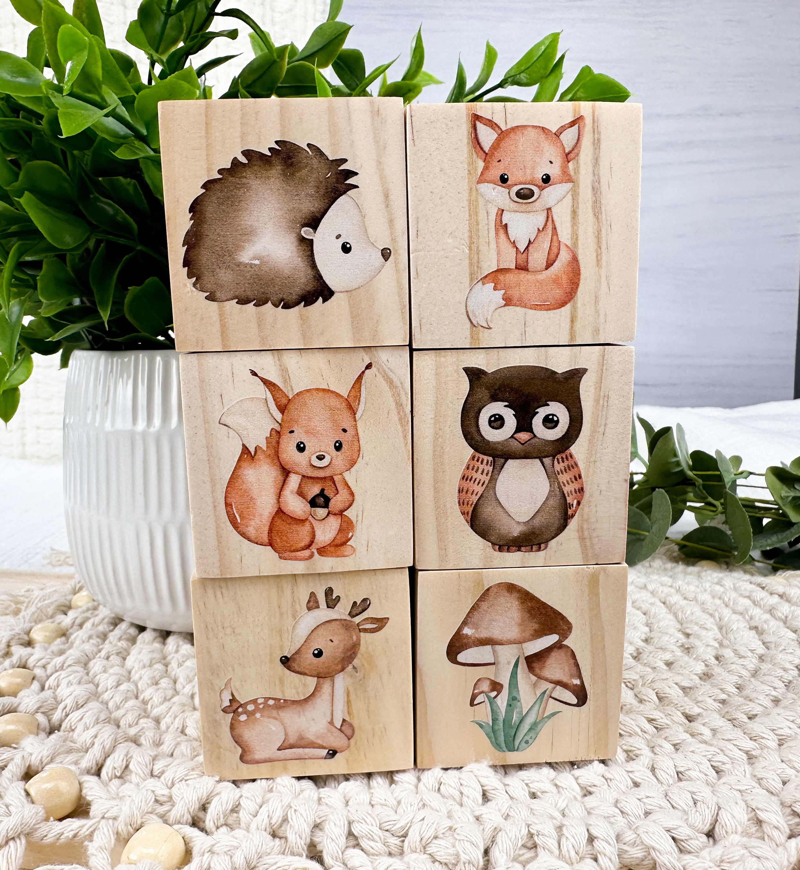 Woodland Wooden Blocks, Personalized Baby Girl Gift, Baby Shower Gift ...