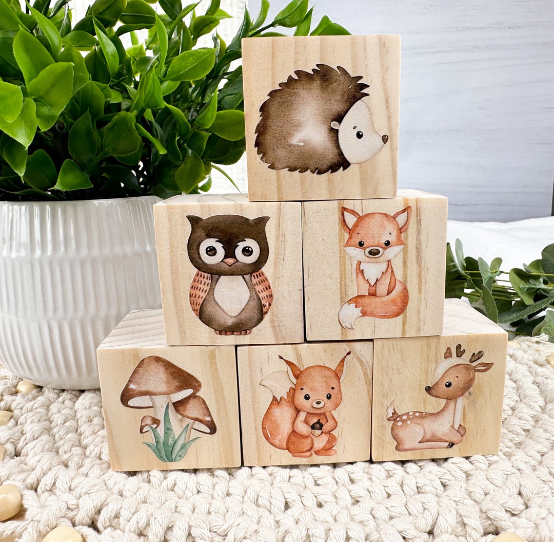 Woodland Wooden Blocks, Personalized Baby Girl Gift, Baby Shower Gift ...