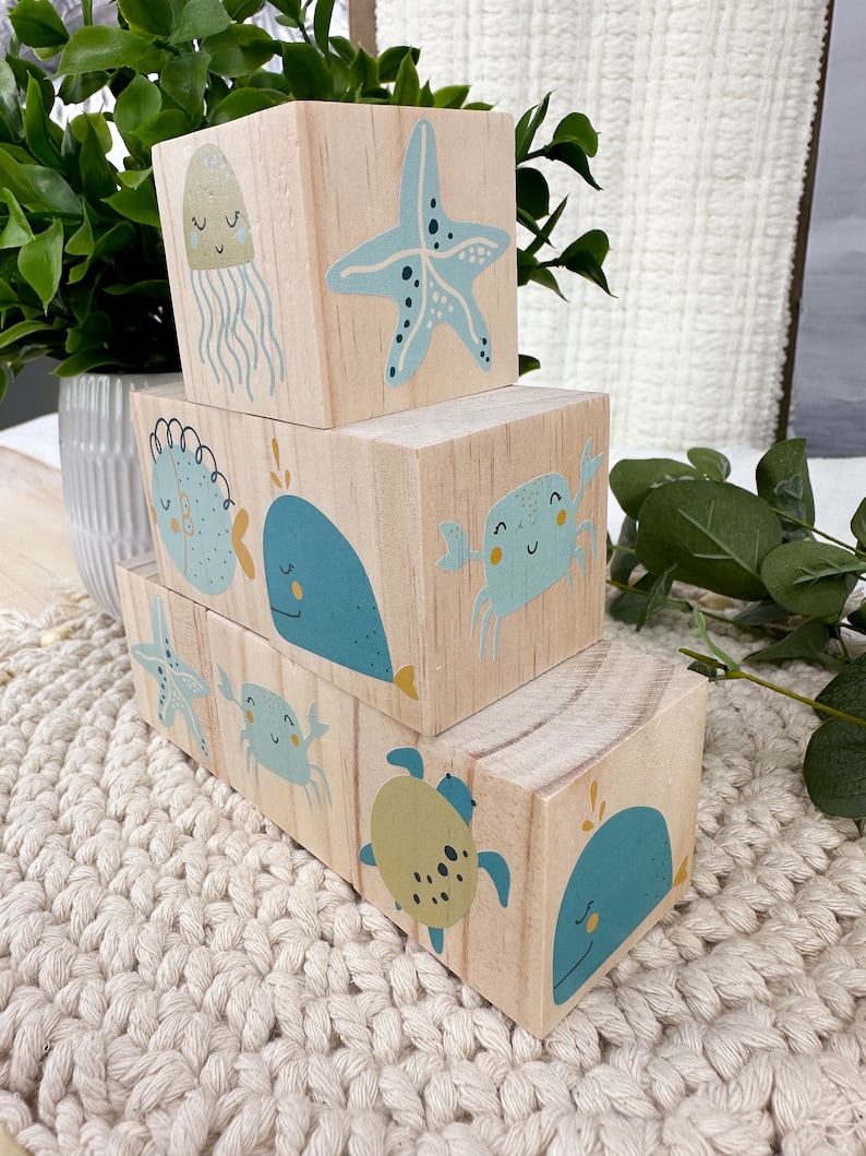 Under the Sea Baby Gift Wooden Blocks, Personalized Baby Gift, Baby ...