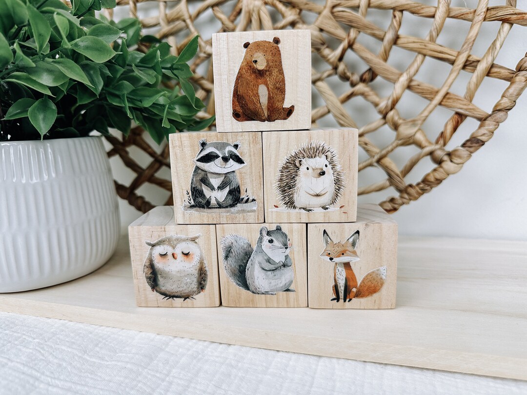 Woodland Nursery Decor, Woodland Blocks, Baby Shower Gift, Personalized ...