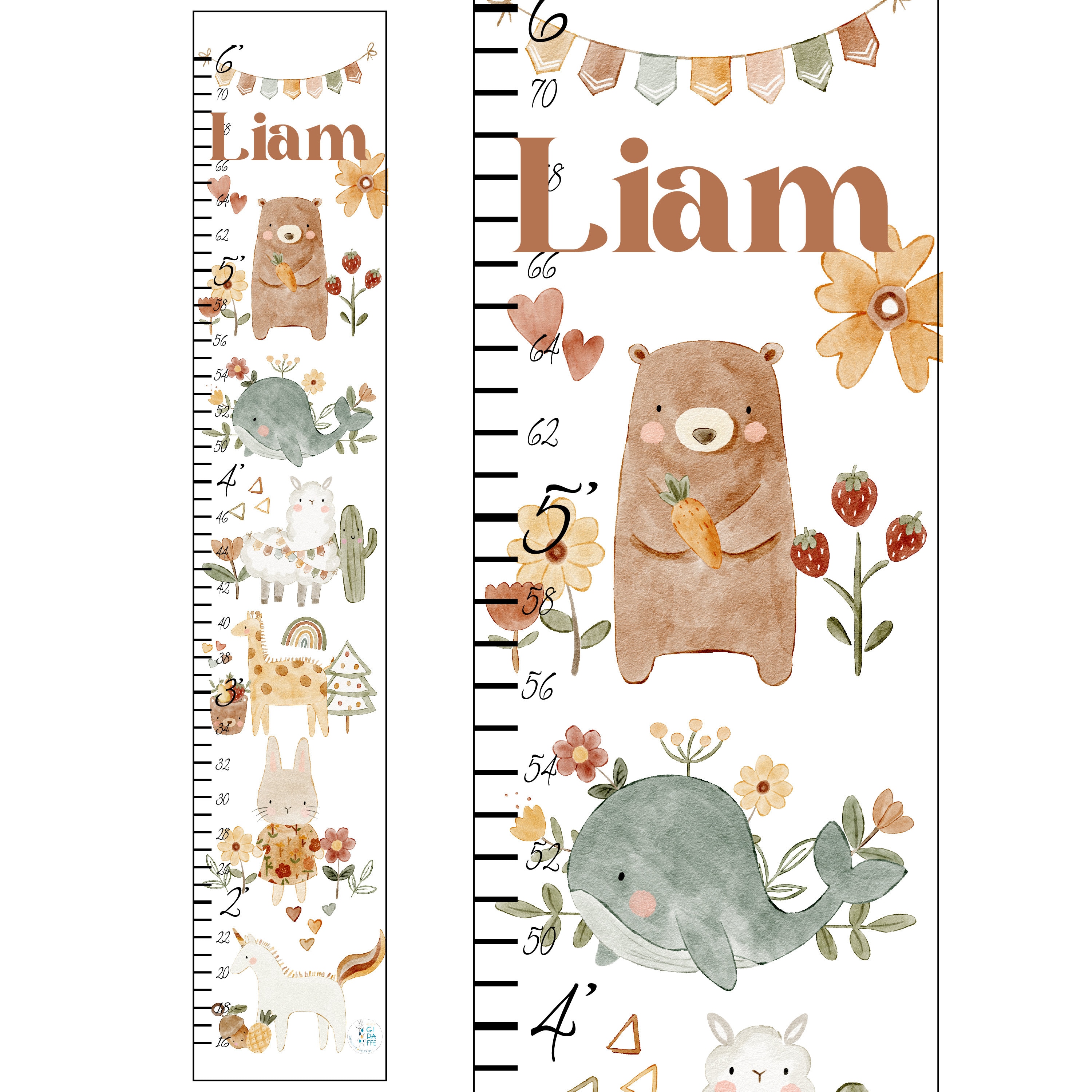 Woodland Boho Personalized Growth Chart, Kids Growth Chart, Baby Shower ...