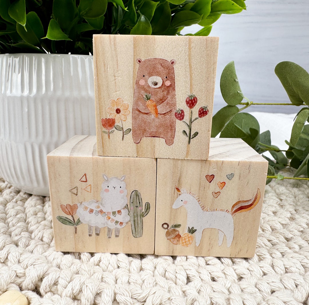 Woodland Wooden Blocks, Personalized Baby Girl Gift, Baby Shower Gift ...