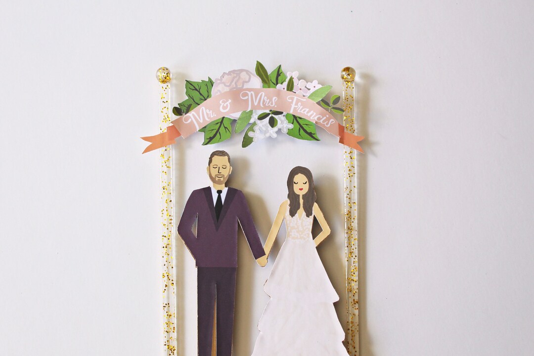 Handmade Custom Wedding Cake Topper, Couple Floral Banner, Personalized ...