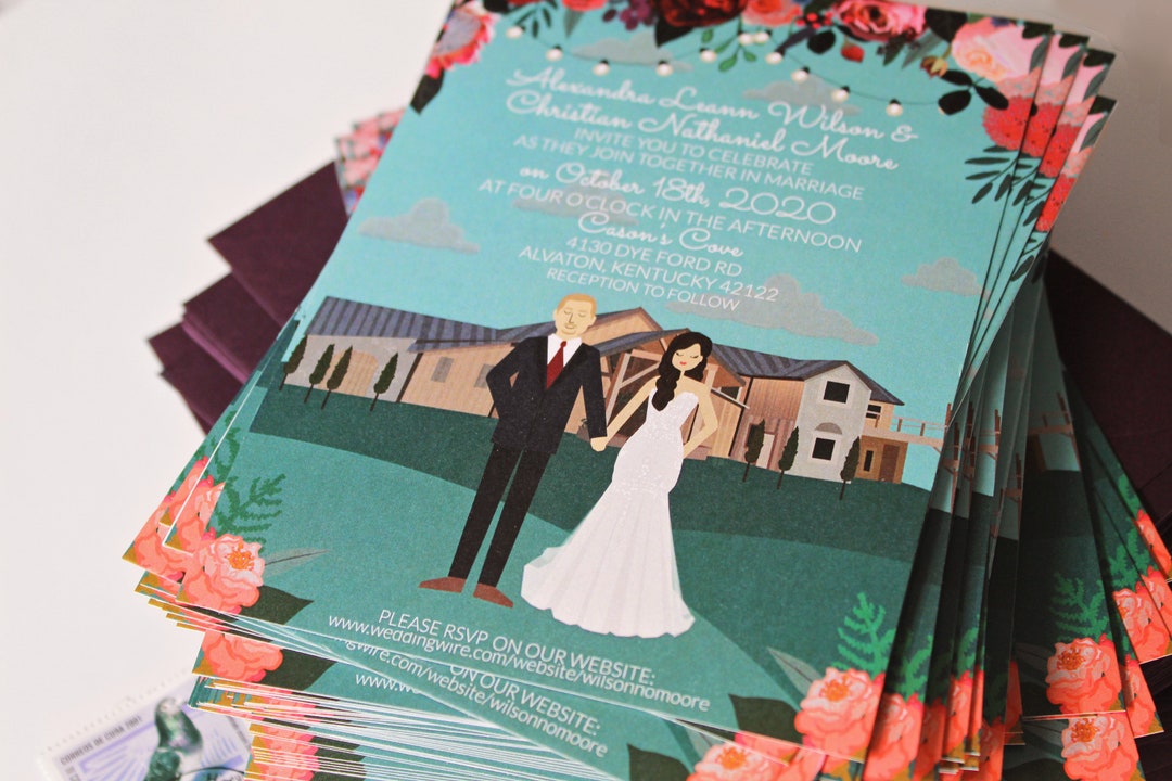 SAMPLE, Invite, Custom Illustrated Wedding Invitation, Personalized ...