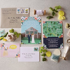 SAMPLE, Invite, RSVP, Map, Custom Invitation Suite, Illustrated ...