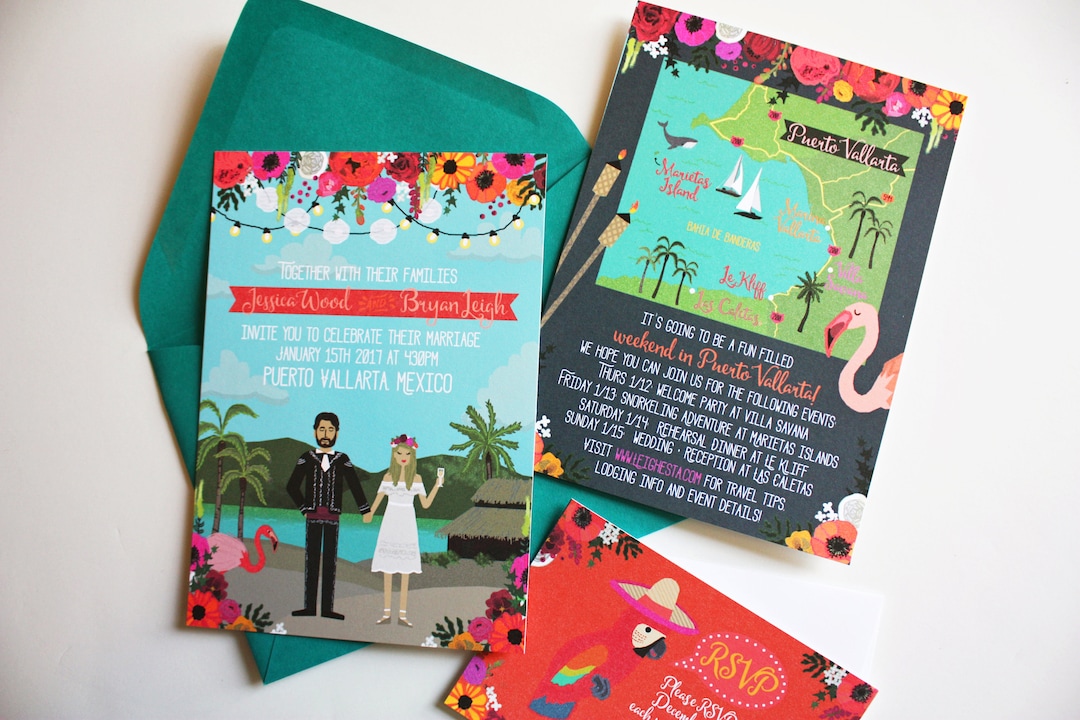 SAMPLE, Invite, RSVP, Map, Custom Invitation Suite, Custom Illustrated ...