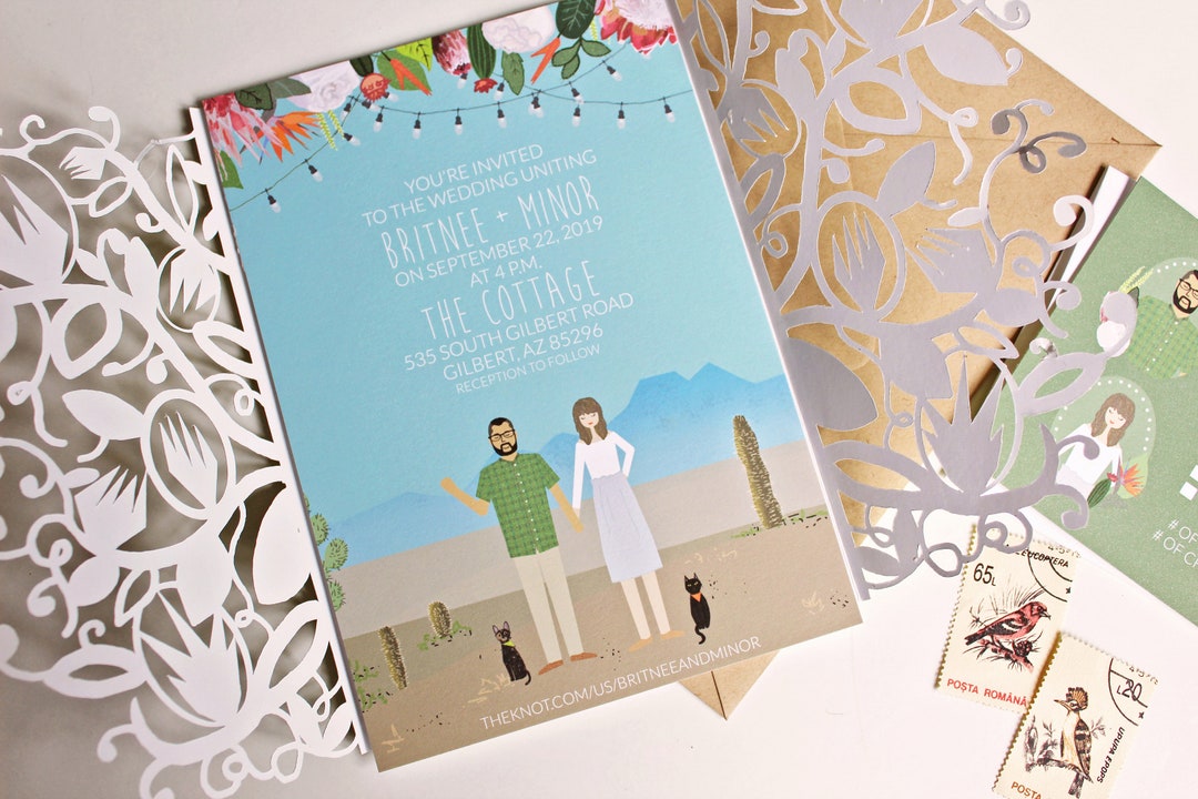 SAMPLE, Invite, Custom Illustrated Wedding Invitation, Personalized ...