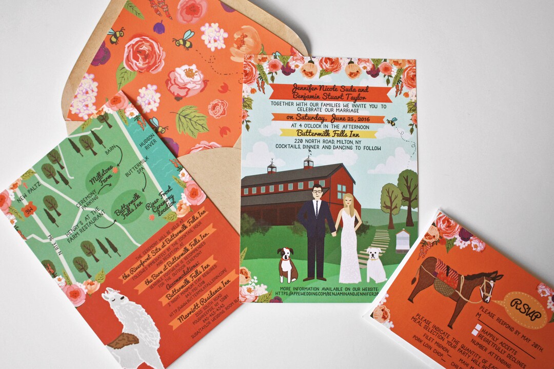 Custom Illustrated Invitation Suite, Invite, RSVP, and Map/reception ...