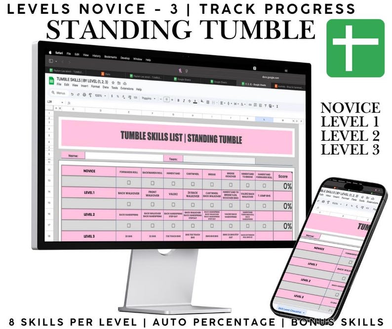 Tumble Skills Checklist by Level | Google Sheets Cheer Template ...