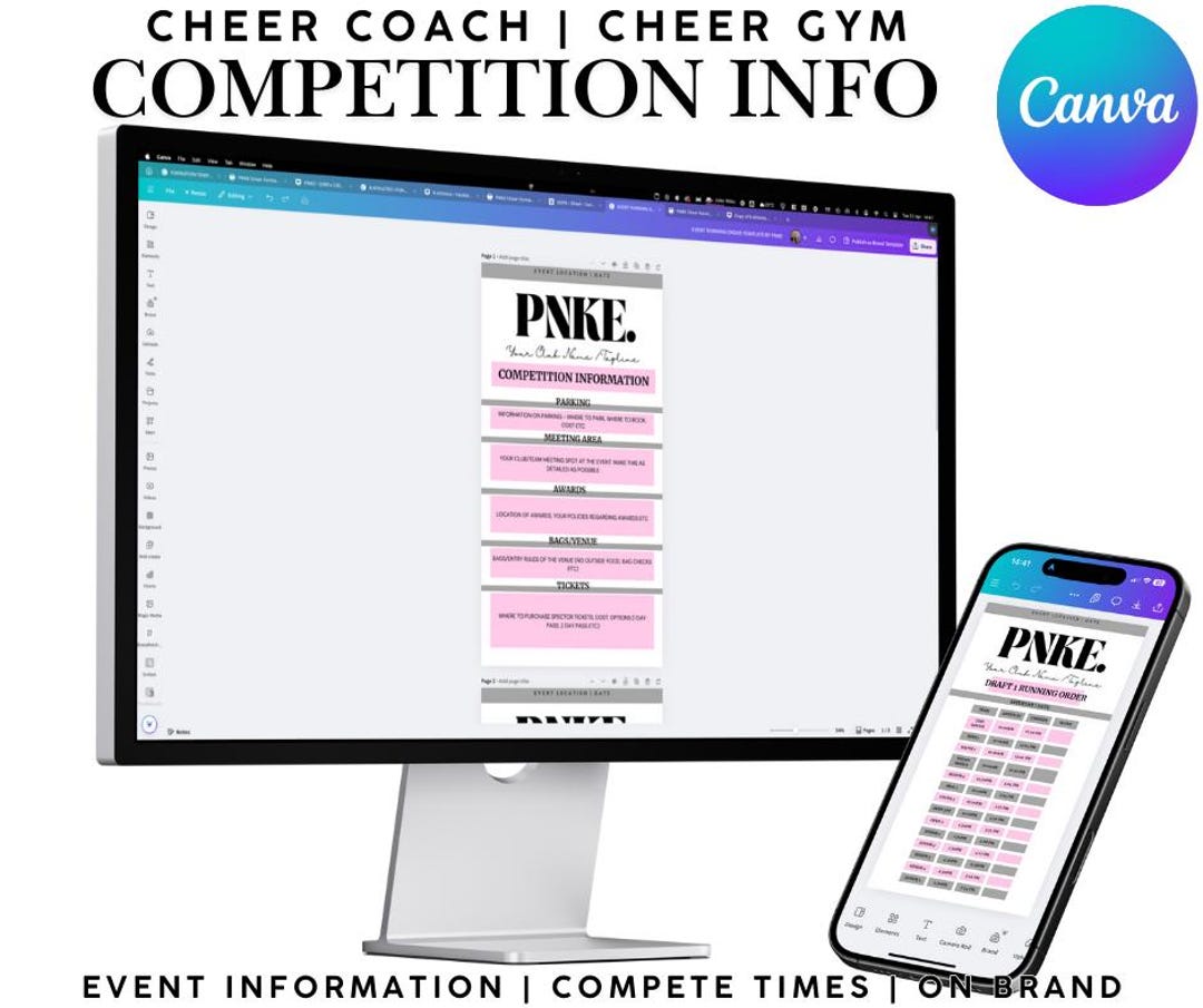 Competition Info & Running Order Template | Editable Canva Cheer Coach ...