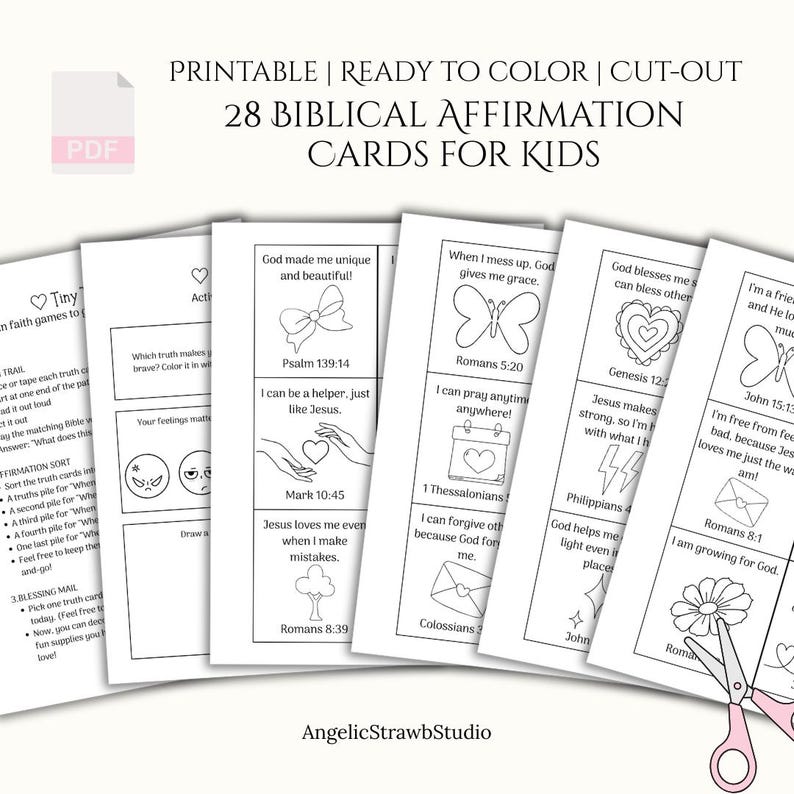 Printable Biblical Affirmation Cards for Kids | Christian Coloring ...