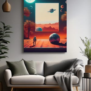 Retro Futuristic Space Wall Art | Cosmic Astronaut Landscape Digital ...