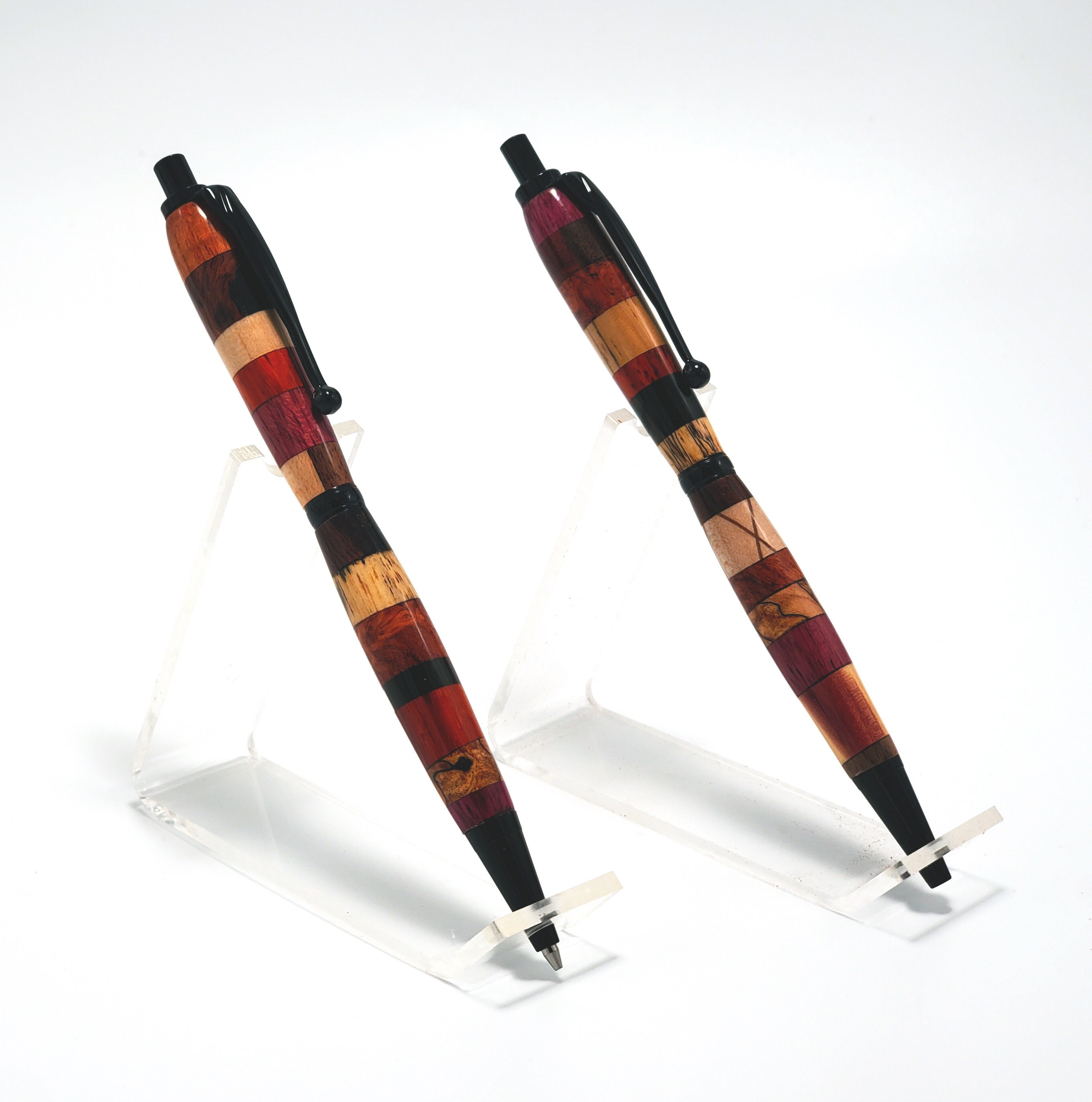 Hand turned wood segmented pen and pencil set made from a variety of ...