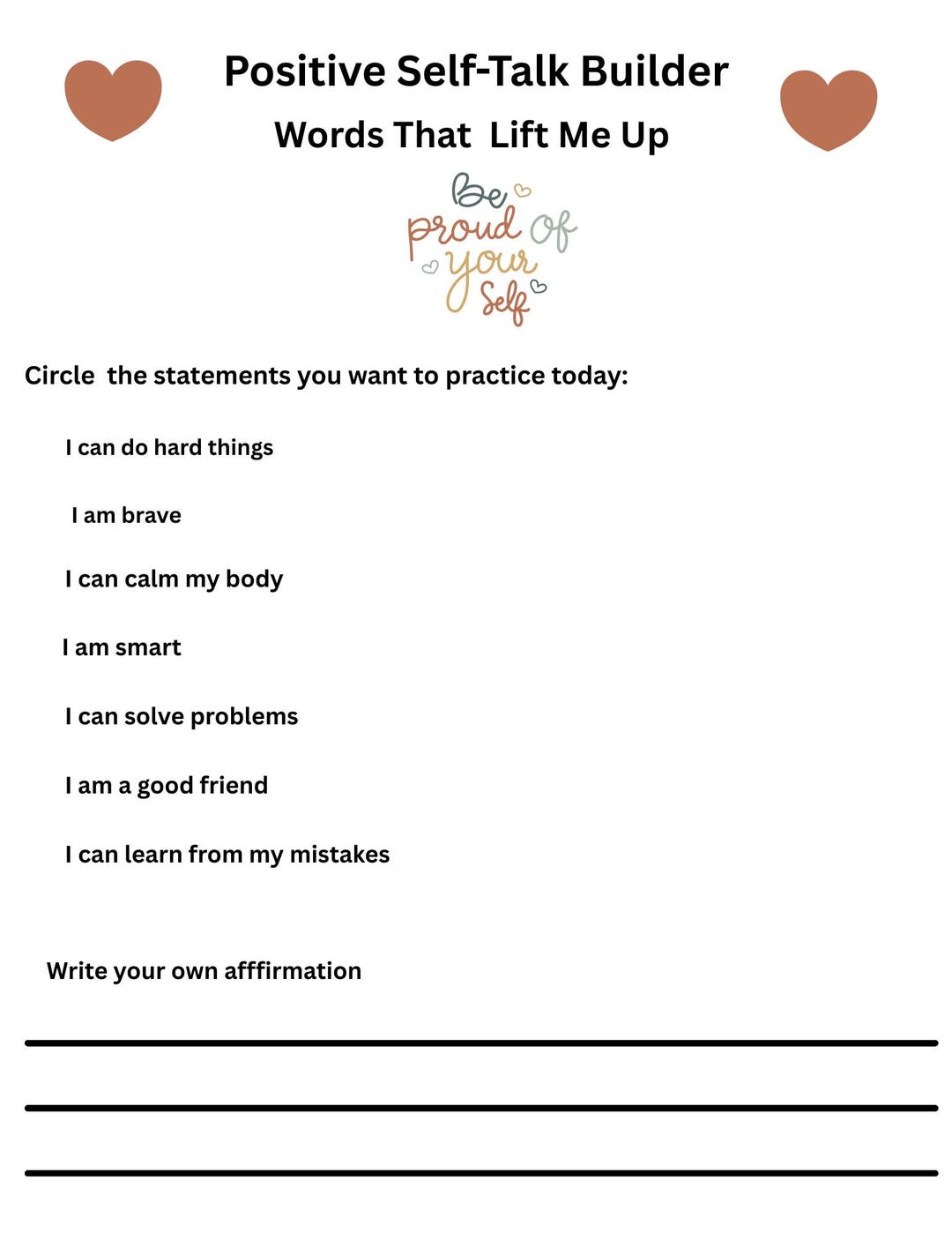 Positive Self-talk Worksheet - Etsy