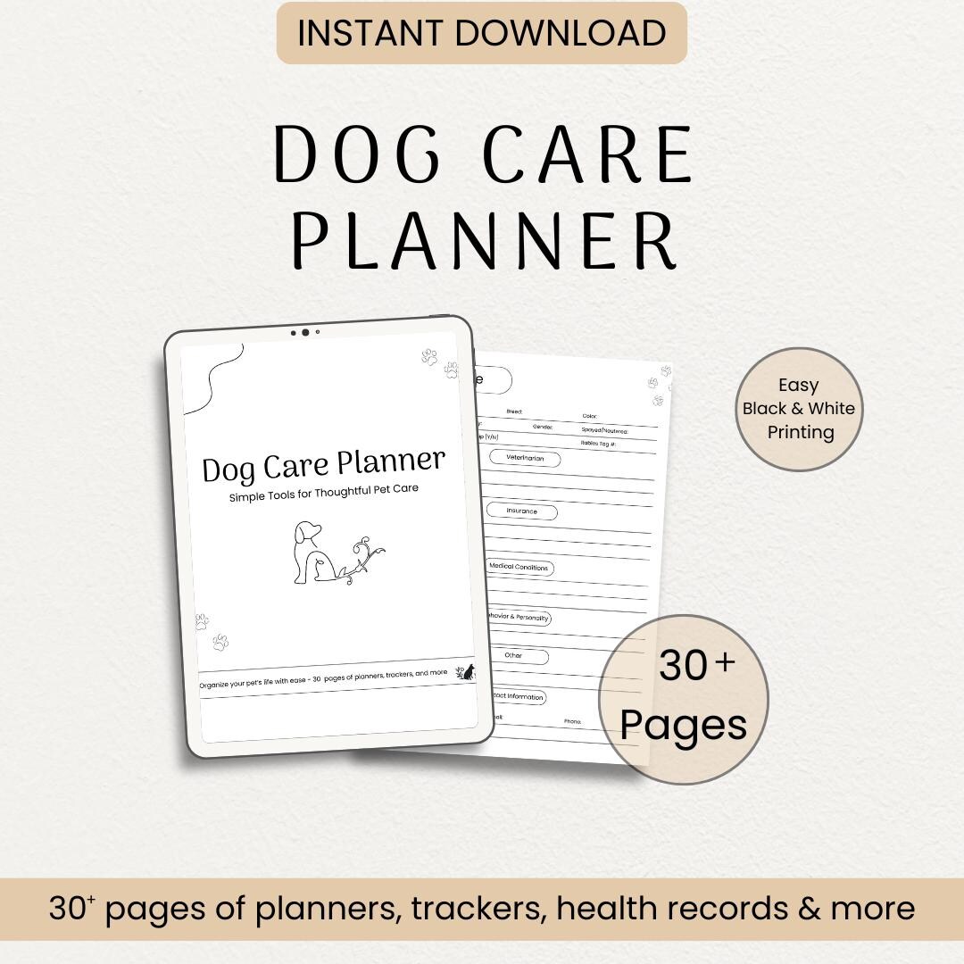 Dog Care Planner Printable | Dog Health Record, Vet, Meal & Meds ...
