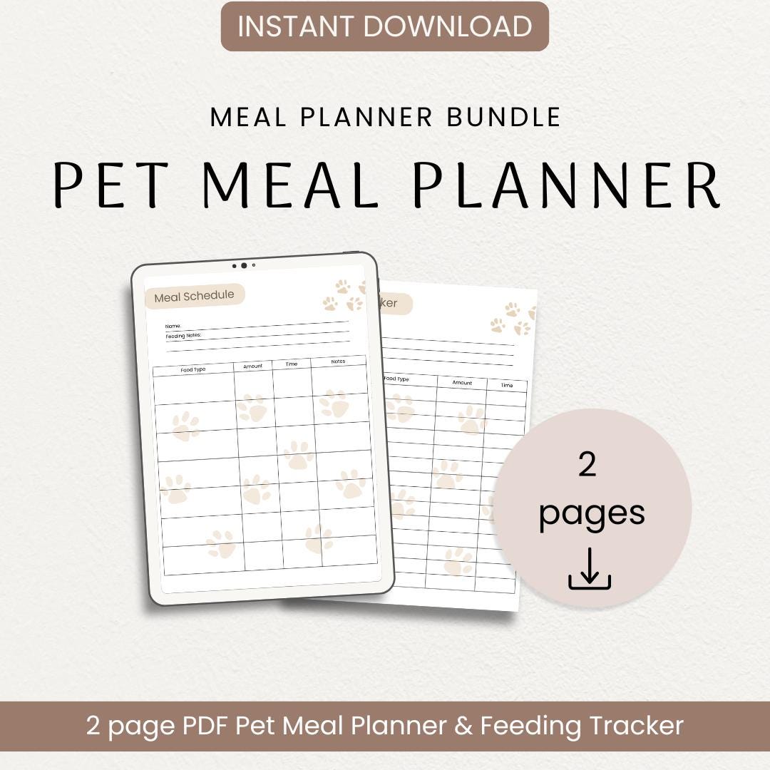 Pet Meal Planner and Feeding Tracker Printable | Pet Food Log for Dogs ...