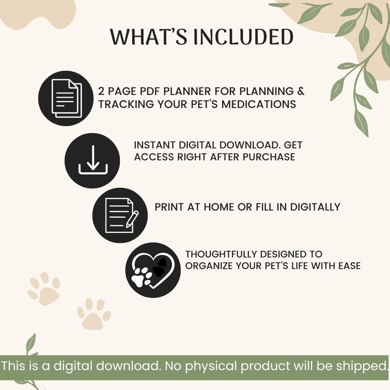 Pet Medication & Supplement Planner Tracker, 2-page Printable (PDF ...