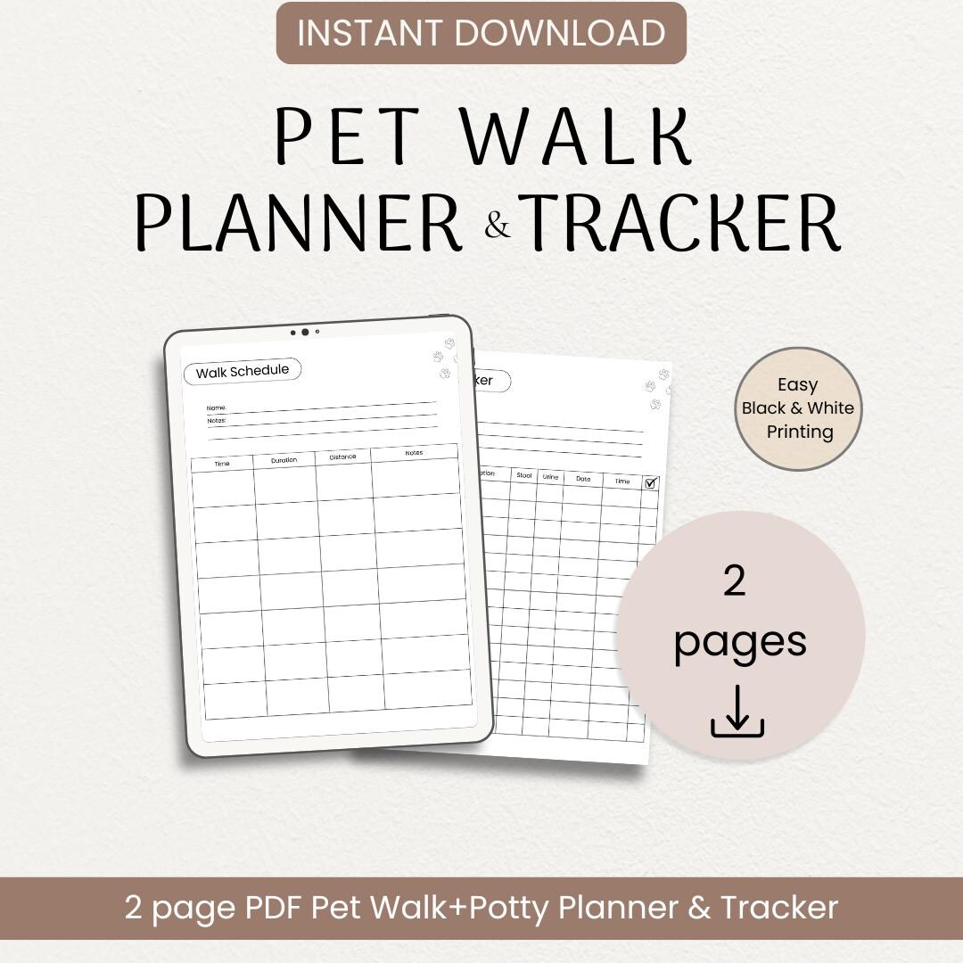 Pet Walk Schedule & Tracker Printable | Dog Walking Log With Potty ...