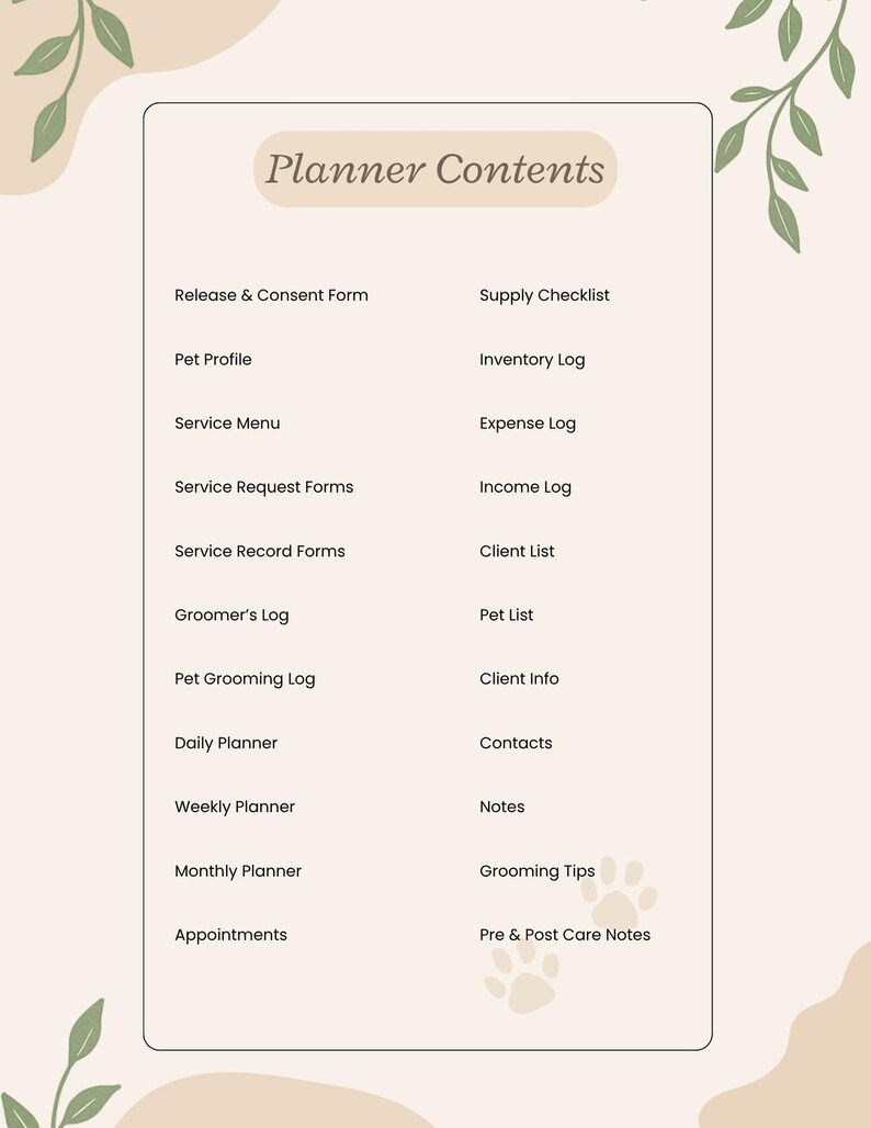 Pet Grooming Planner Printable | Client Forms, Service Logs ...