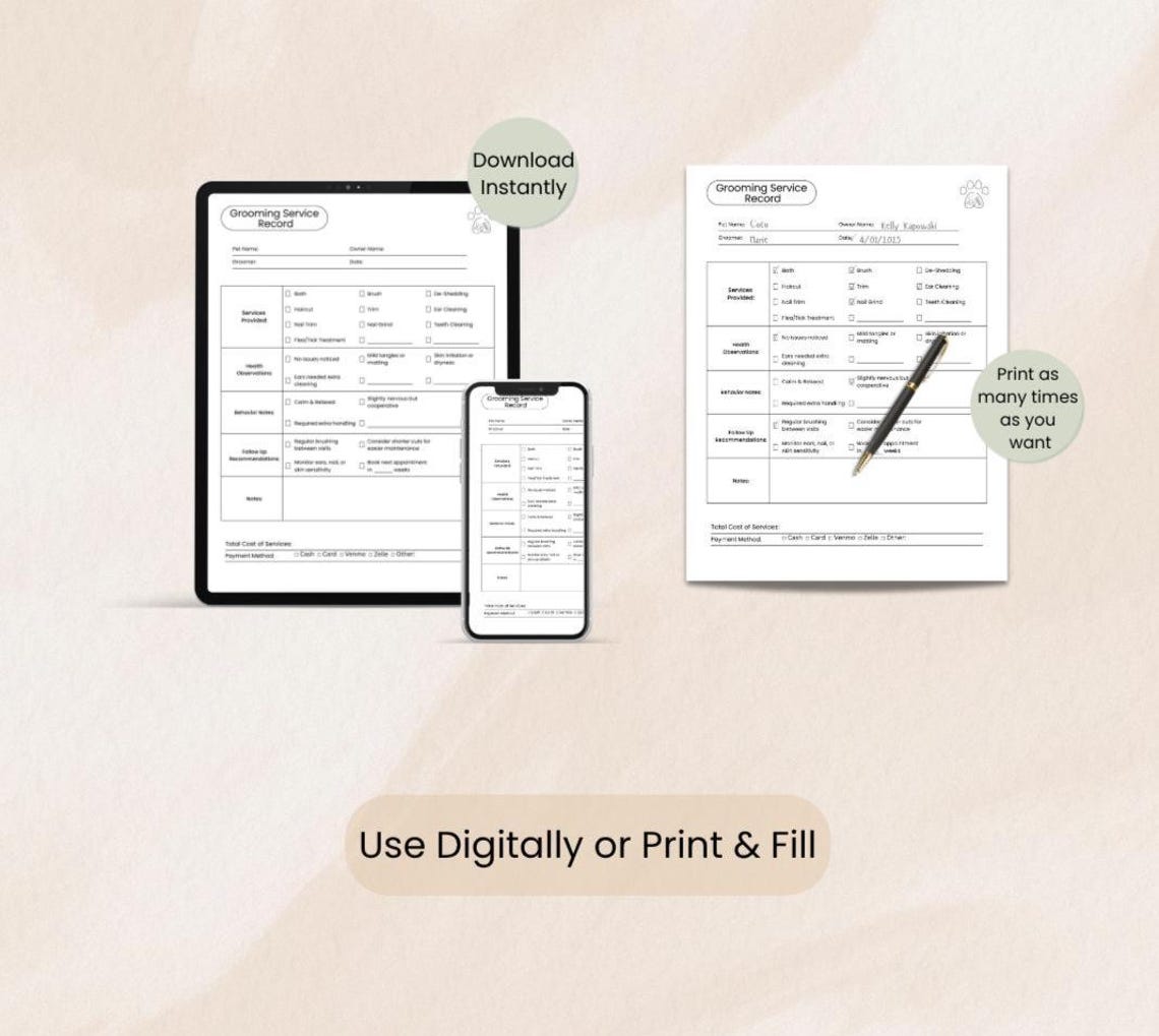 Pet Grooming Planner Printable | Client Forms, Service Logs ...
