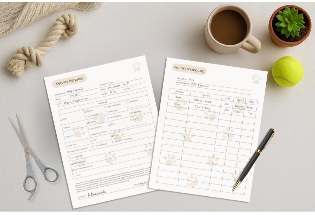 Pet Grooming Planner Printable | Client Forms, Service Logs ...