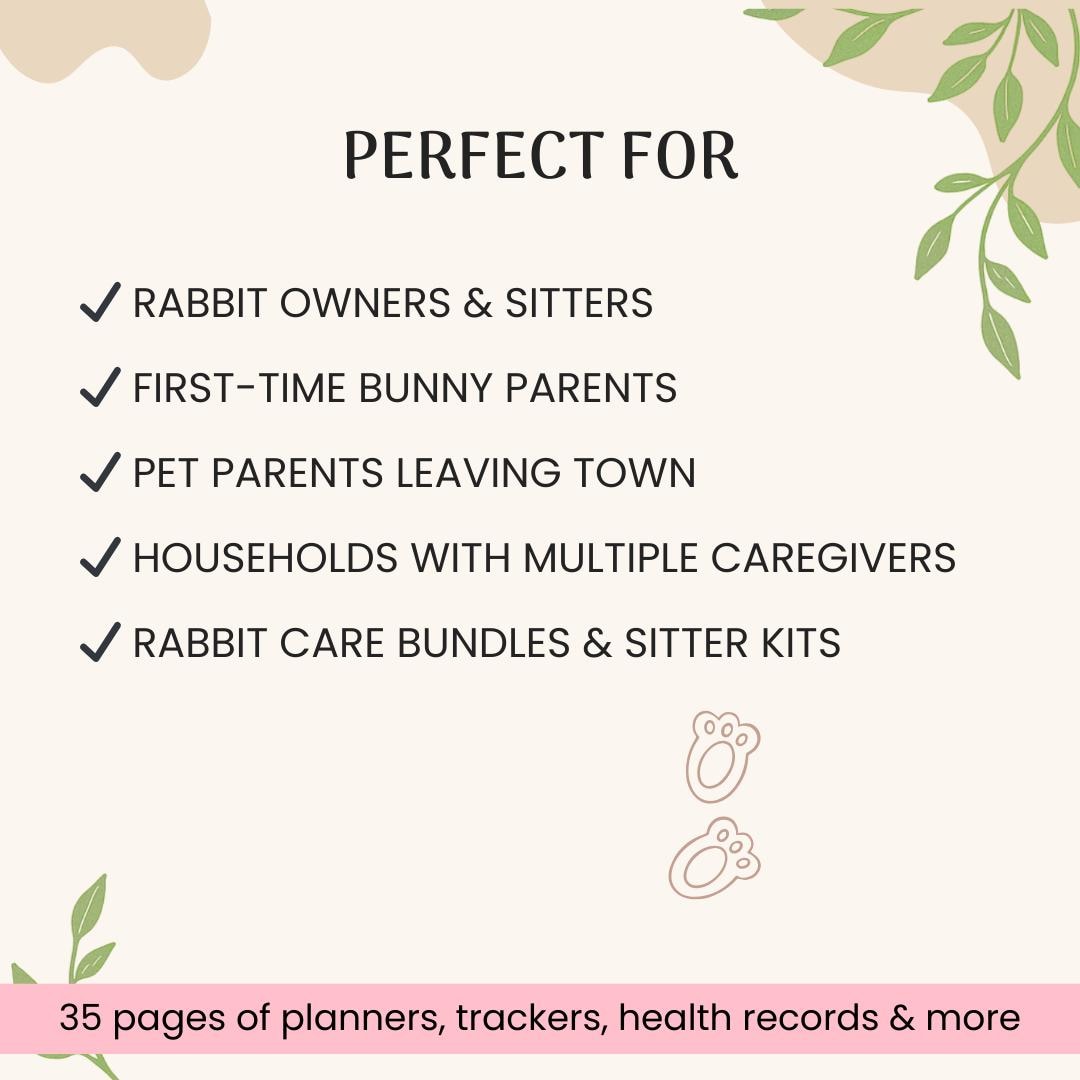 Rabbit Care Planner Printable: Bunny Health & Meal Tracker (PDF ...