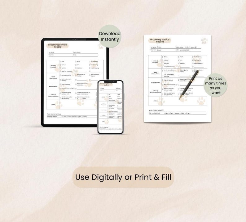 Pet Grooming Planner Printable | Client Forms, Service Logs ...