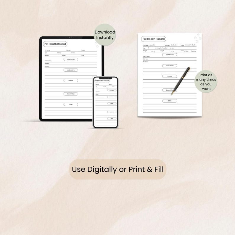 Reptile Care Planner | Printable Pet Log | Habitat, Feeding & Health ...