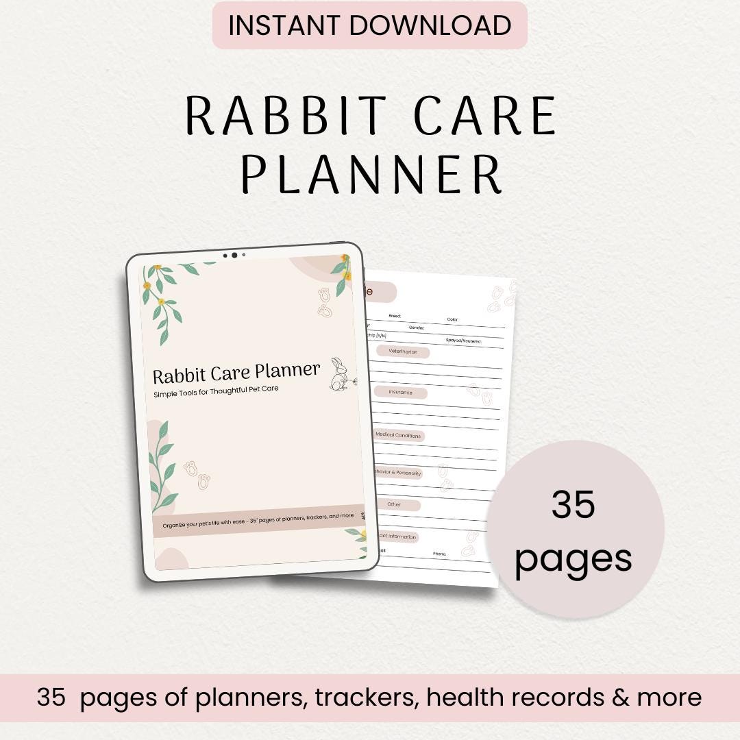 Pet Rabbit Care Planner Printable | Bunny Journal PDF | Rabbit Health ...
