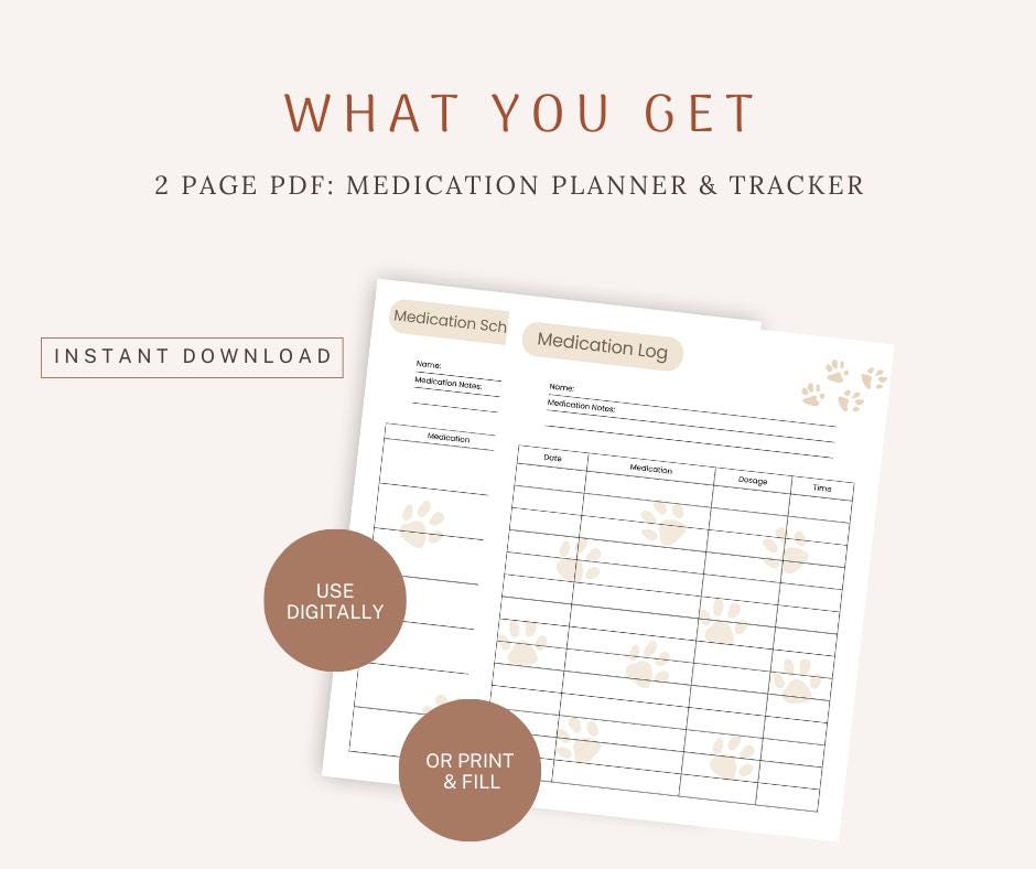 Pet Medication Schedule and Tracker Printable | Medicine Log for Dogs ...
