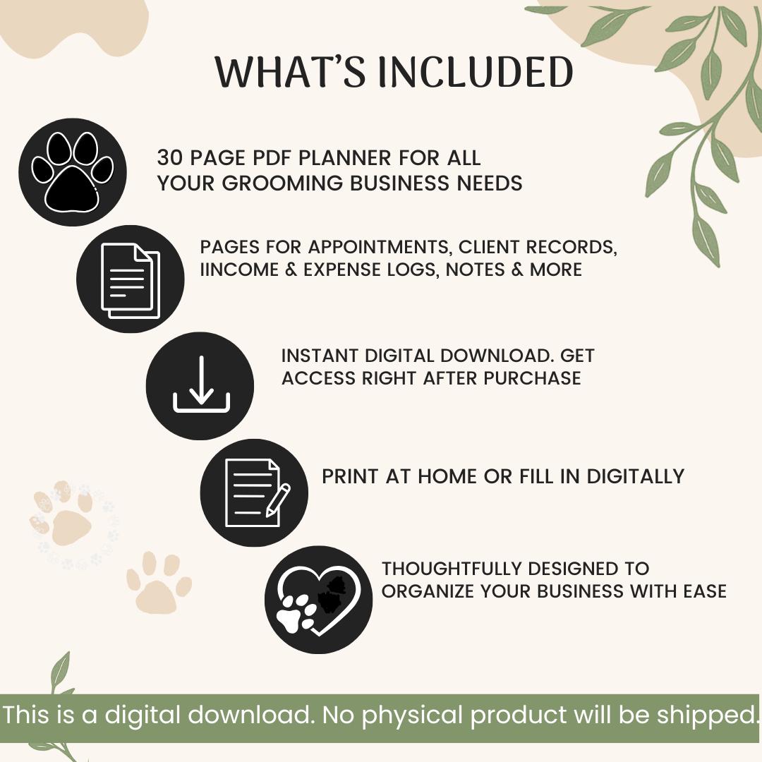 Pet Grooming Planner Printable | Client Forms, Service Logs ...