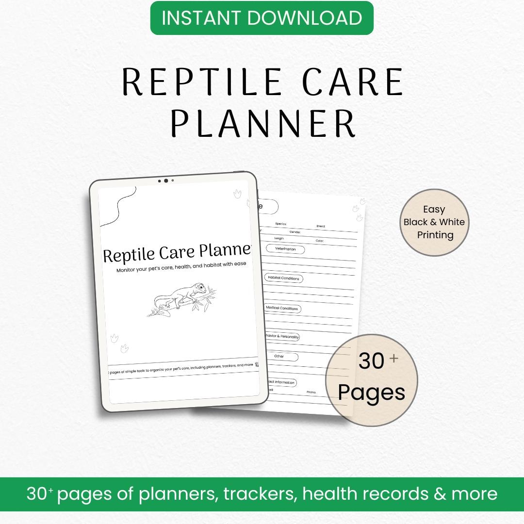 Reptile Care Planner | Printable Pet Log | Habitat, Feeding & Health ...