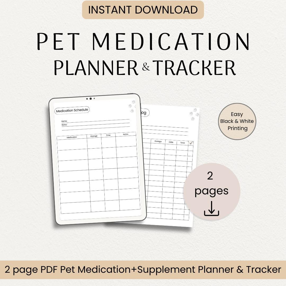 Pet Medication Schedule and Tracker Printable | Medicine Log for Dogs ...