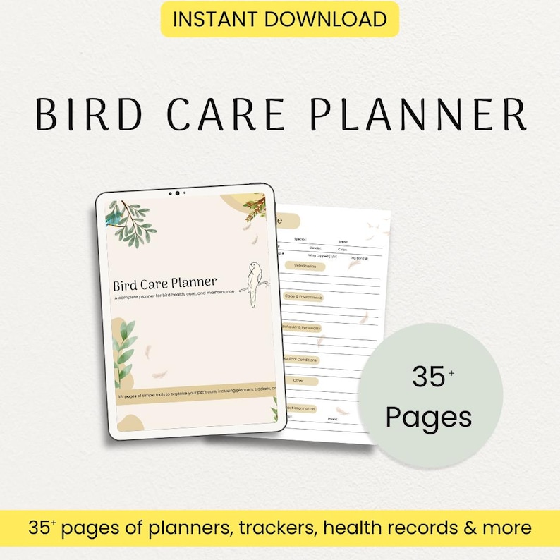 Bird Care Planner Printable | Avian Pet Organizer for Parrots ...