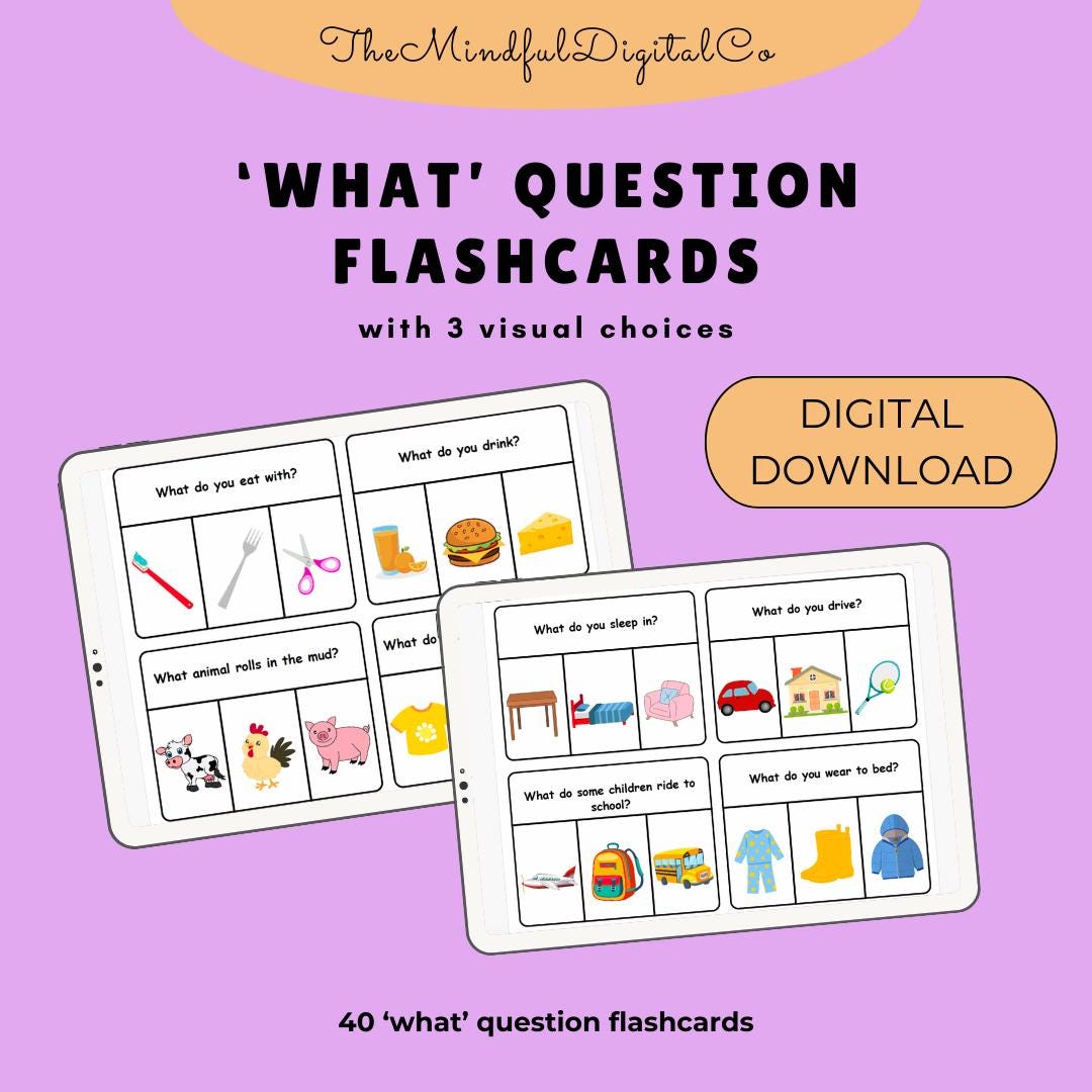 WHAT Question Flash Cards, Speech Therapy Task Cards, Printable Speech ...