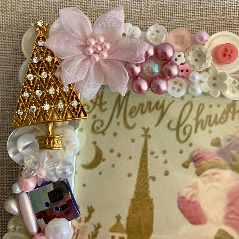 Shabby-chic Christmas Collage Frame - Pastel Pearls & Vintage Santa ( 6 ...