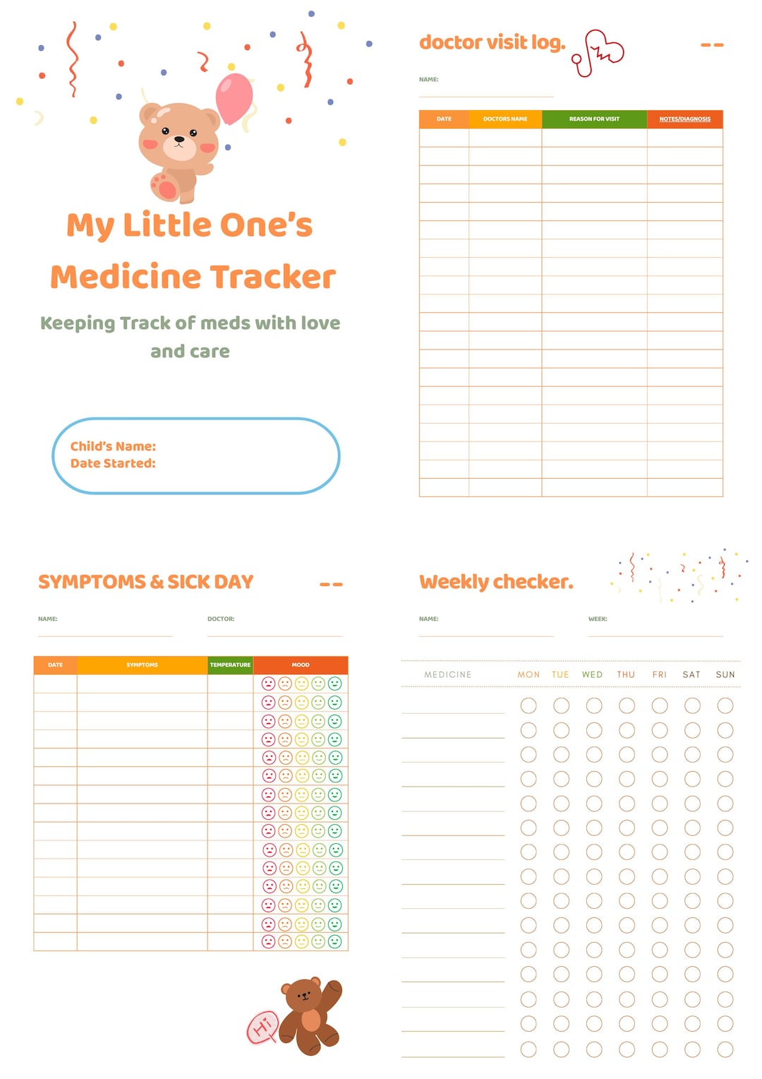 Kids Medicine Tracker | Printable Child Health Log | Medication Chart ...