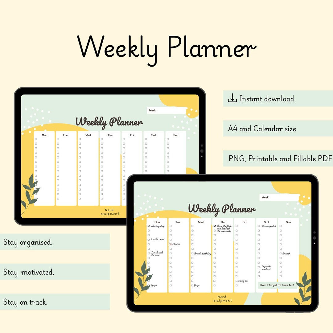 Colorful Weekly Planner | A4 + Calendar Size | Printable & Fillable PDF ...